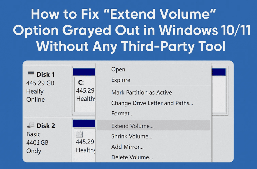 How to Fix “Extend Volume” Option Grayed Out in Windows 10/11 Without Any Third-Party Tool ...