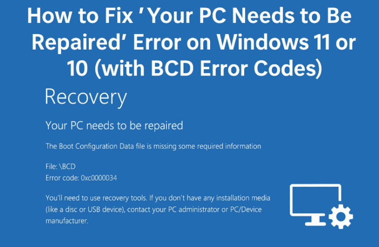 How to Fix “Your PC Needs to Be Repaired” Error on Windows 11 or 10 (with BCD Error Codes ...