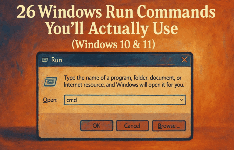 26 Windows Run Commands You’ll Actually Use (Windows 10 & 11) — Pro Guide with TOC, Icons, and ...